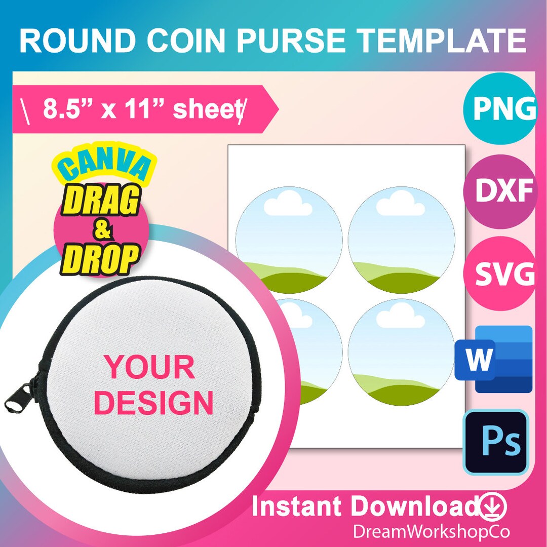 Round Coin Purse Template, Sublimation Template, Bifold Wallet ...