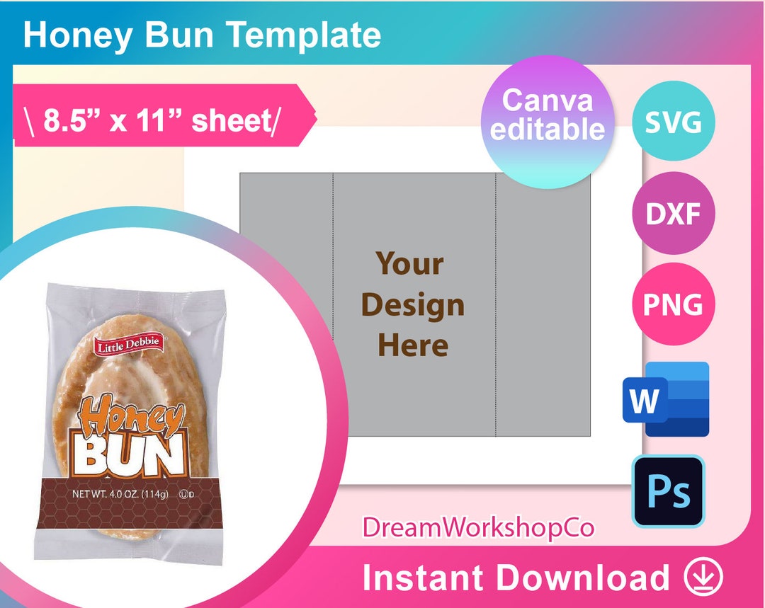 Honey Bun Wrapper Template, Honey Bun Template, SVG, Canva, DXF, Ms ...