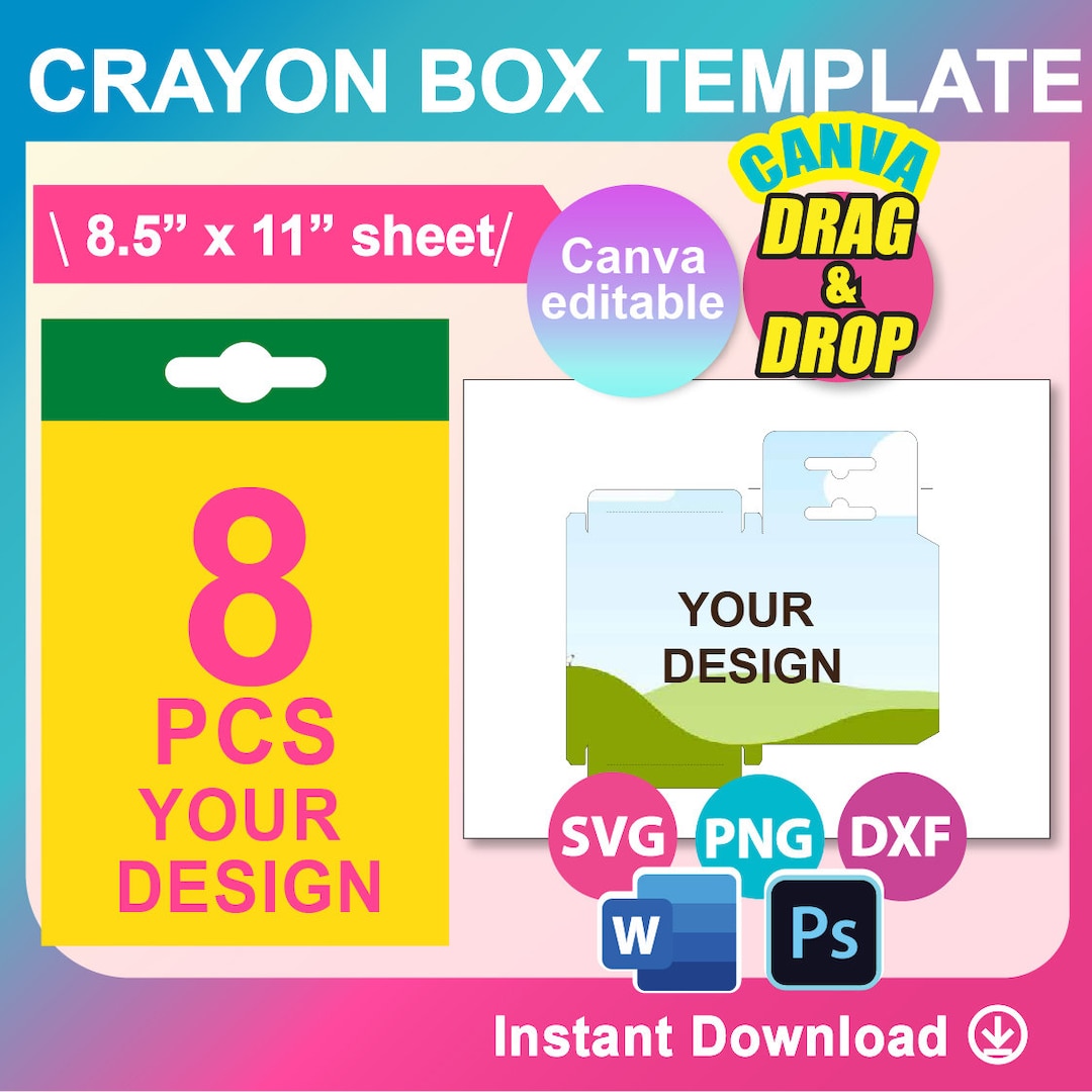 8pcs Wax Color Pen Gift Box Template, Canva, Ms Word, PSD, PNG, SVG ...
