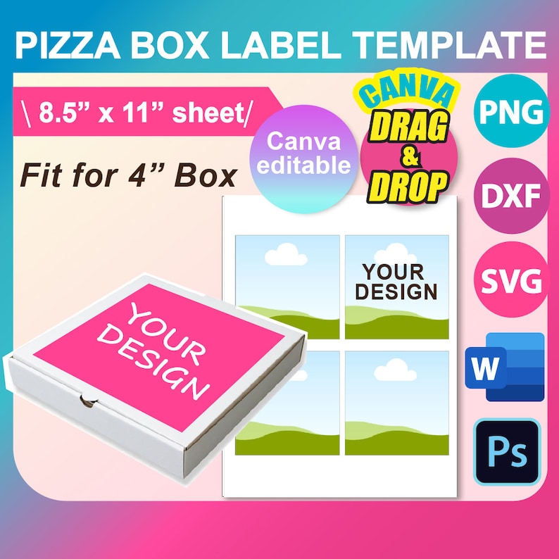 Pizza Box Label Template: 4" Box, Canva Editable (digital Download) - Etsy