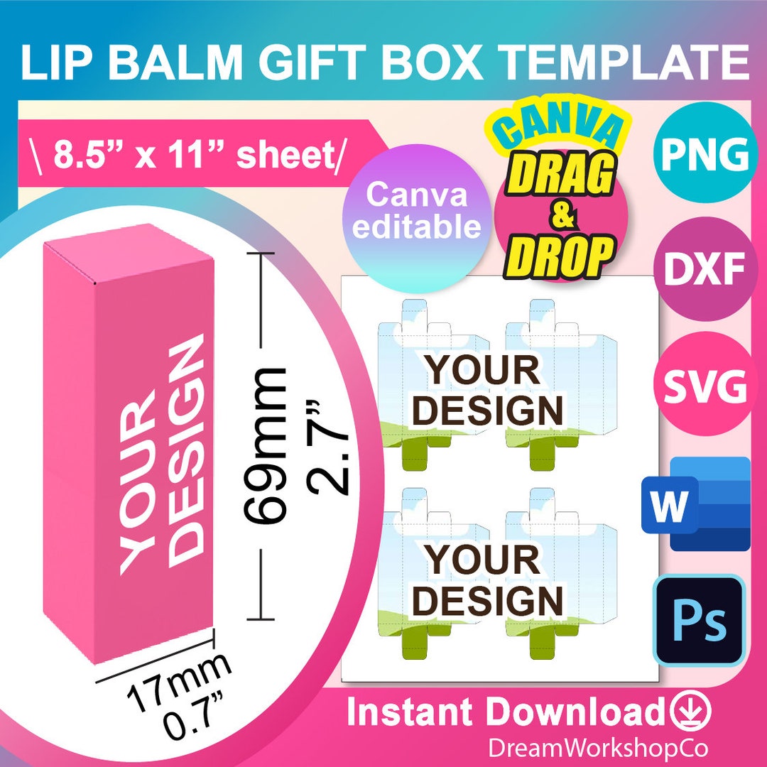 Lip Balm Giftbox Template, Lip Balm Box Template, SVG, DXF, Canva, DOCX ...