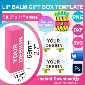 Lip Balm Giftbox Template, Lip Balm Box Template, SVG, DXF, Canva, DOCX ...