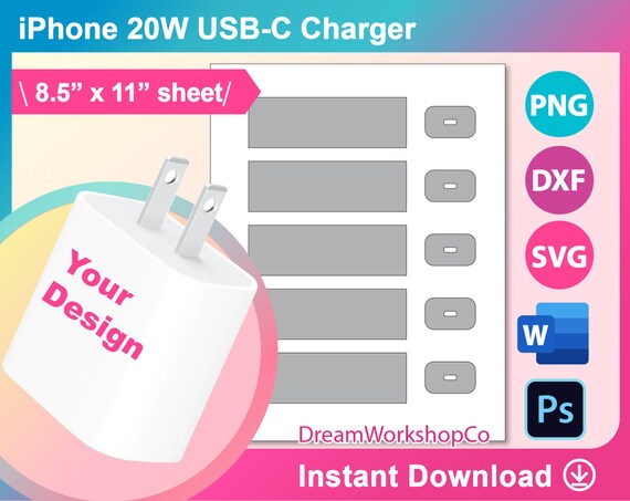 20W USB C Iphone Charger Wrapper Template Cutlery Set - Etsy