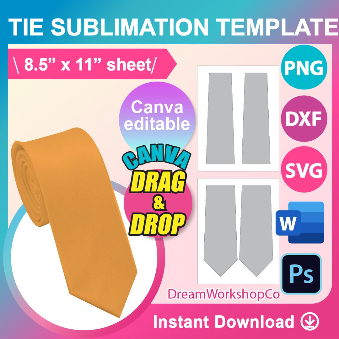 Tie Template, Tie Sublimation Template, PSD, SVG, DXF, Publisher Png ...