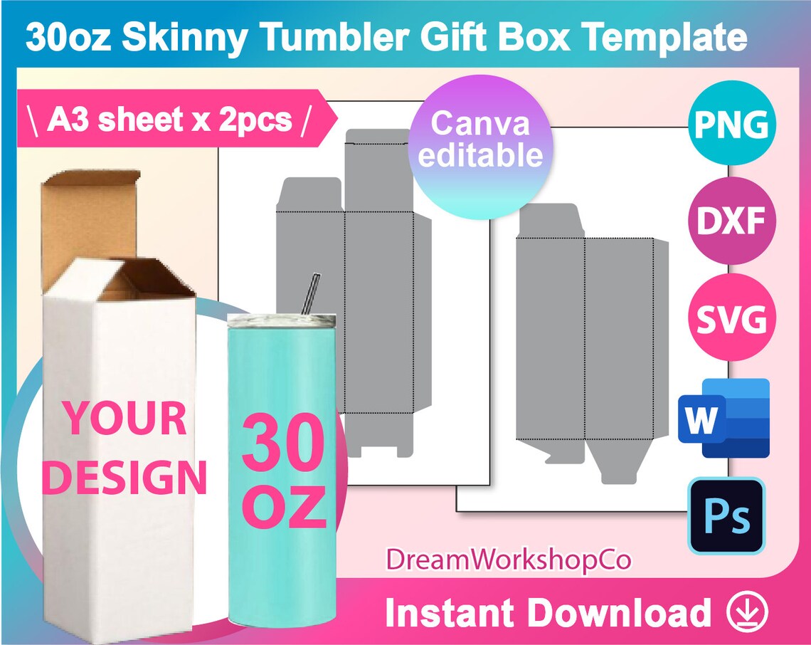 30oz Skinny Tumbler Box Template Gift Box Template SVG - Etsy