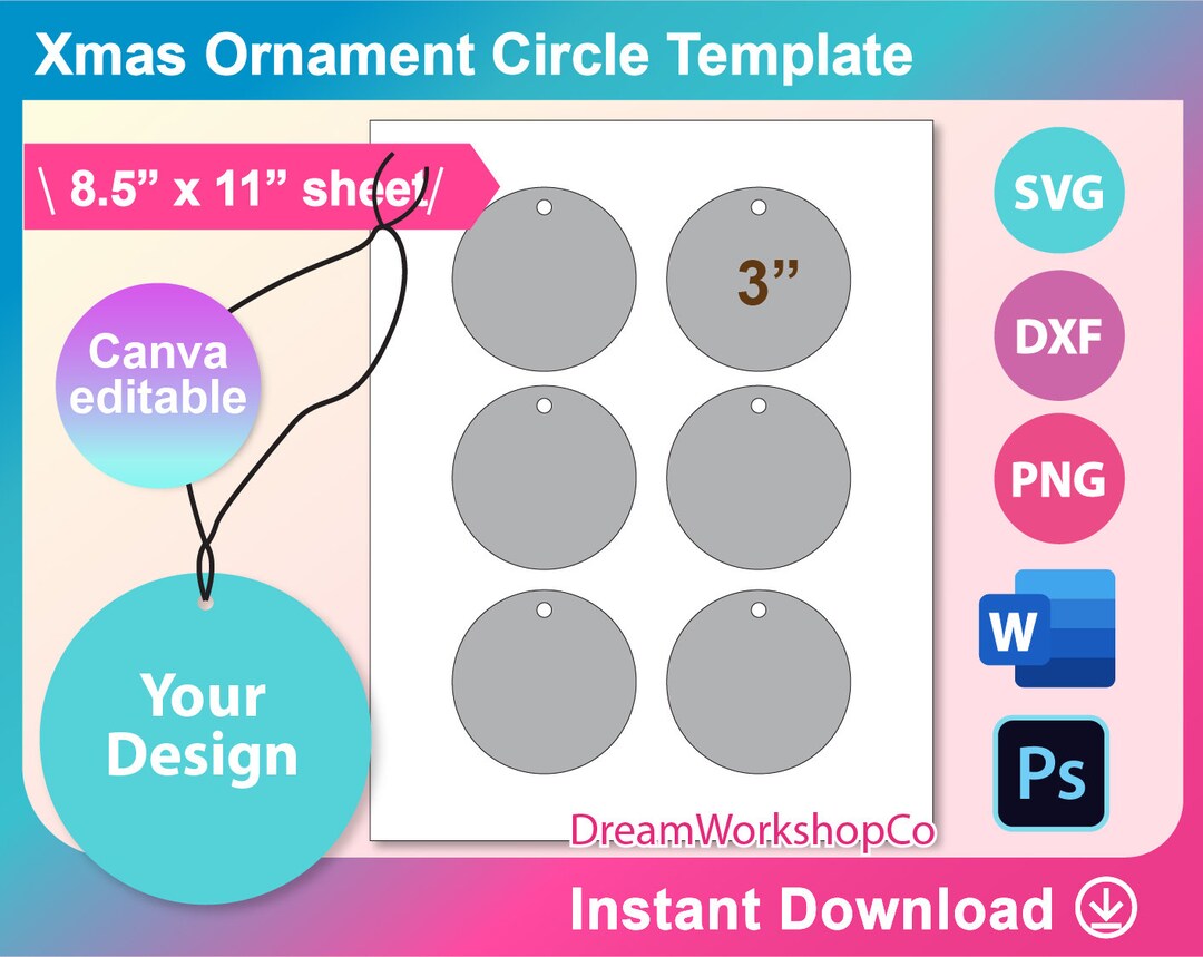3inch Circle Tag Template Thank You Tag Template Ornament - Etsy