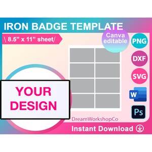 Iron Badge Template, Iron Badge Sublimation Template, SVG, DXF, Ms Word ...