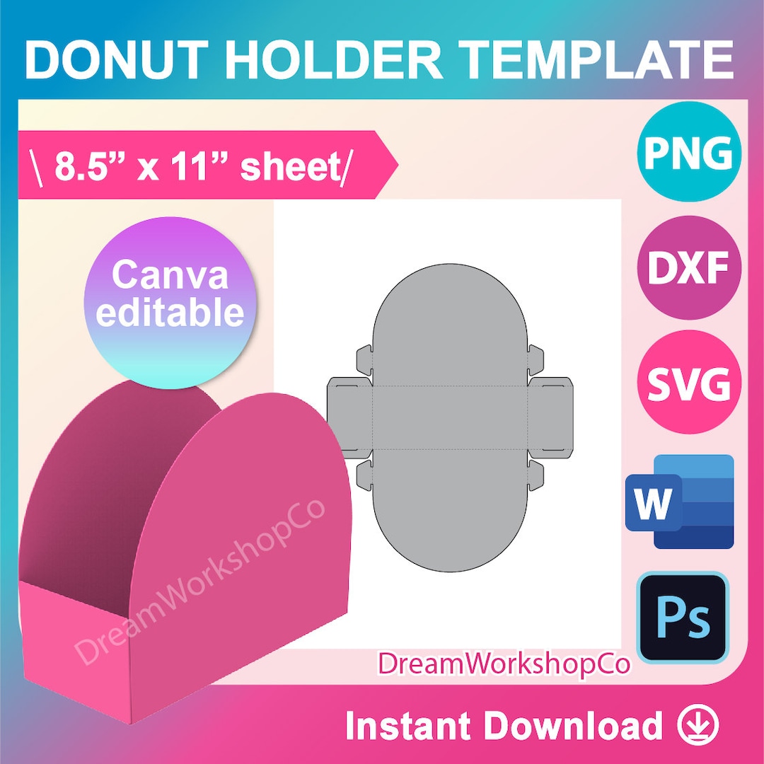 No Glue Donut Holder, Donut Box Template, Ms Word, PSD, Canva, PNG, SVG ...