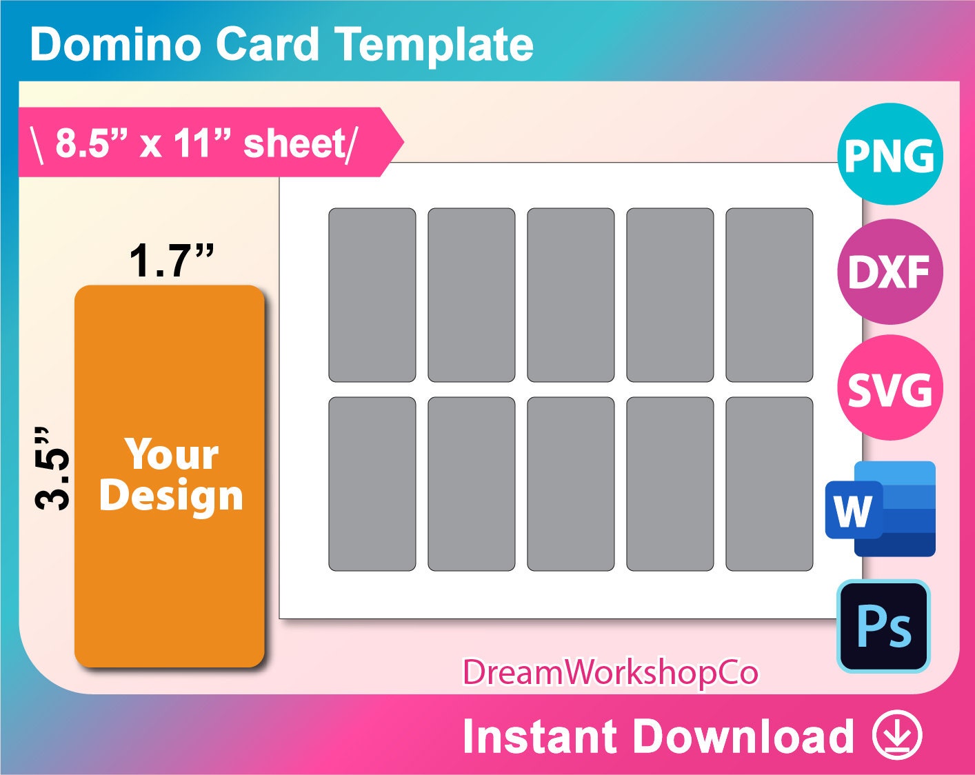 1.7 X 3.5 Domino Card Template SVG (Instant Download) - Etsy