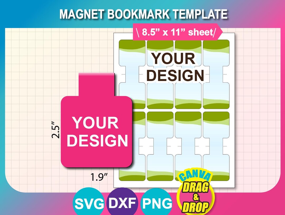 Square Magnetic Bookmark Template: Canva, SVG, PNG, DXF (8.5"x11" Sheet ...