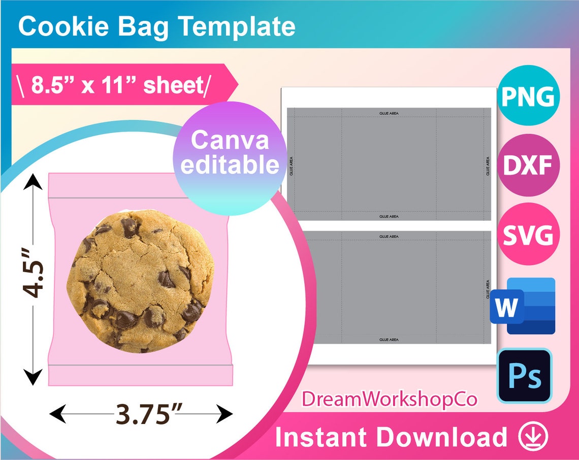 Cookie Wrapper Template: Canva, SVG, Dxf, Png, Digital Download, 8.5x11 ...