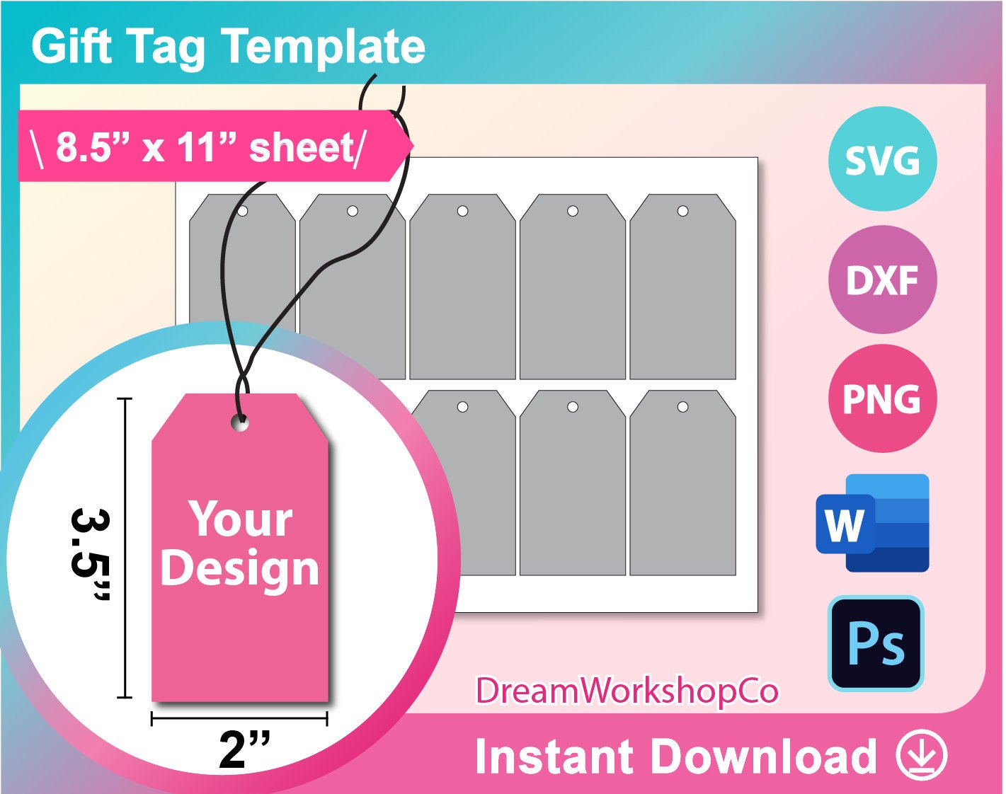 Gift Tag Template SVG Hang Tag Template SVG DXF Ms Word | Etsy Australia