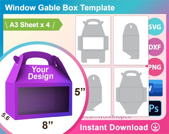 Window Gable Box Template Box With Handle Template SVG DXF - Etsy