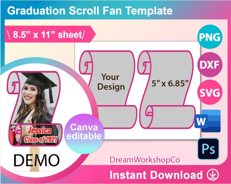 Scroll Fan Template PSD SVG DXF Canva Ms Word Docx Png - Etsy