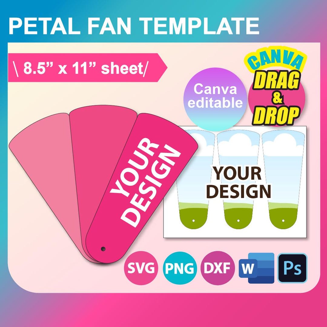 Petal Fan Template: Wedding Paddle Fan, SVG PNG PSD Doc (digital ...