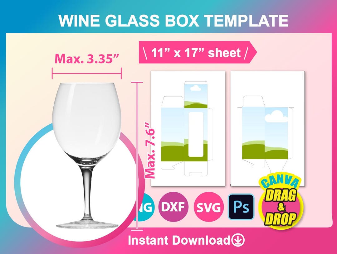 Wine Glass Box Template, Canva, SVG, PNG, Psd, (digital Download) - Etsy