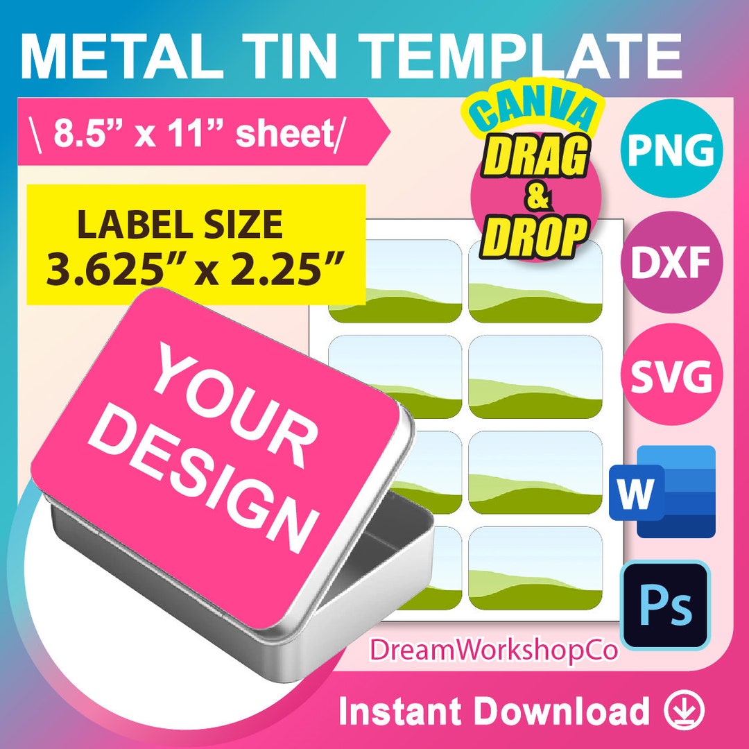 100ml, 3.5g Tin Can Label Template, Canva, SVG, DXF, Ms Word Docx, Png ...
