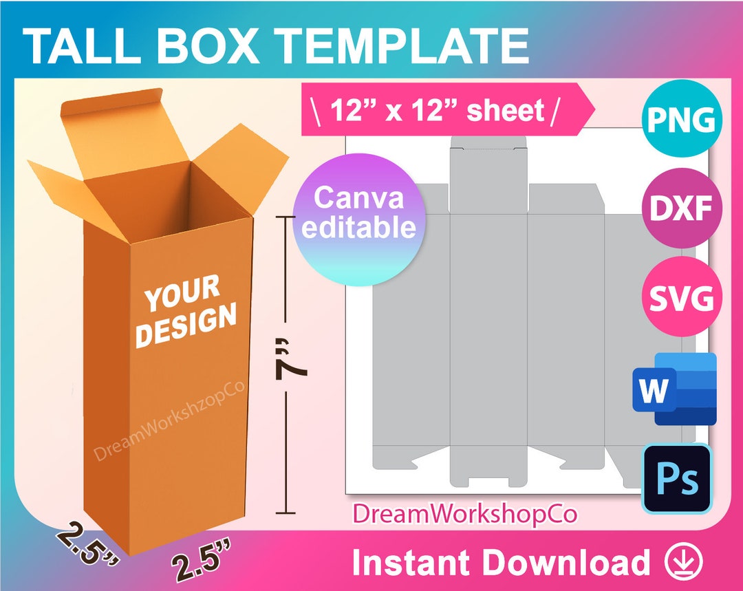 Tall Box Template, Box With Handle Template, Tall Box Svg, Gift Box ...