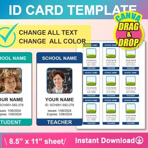 Student ID Card Template, Teacher ID Card Template, Canva, 8.5x11 Sheet ...