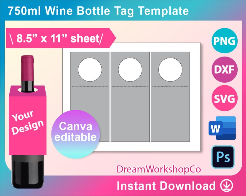 Wine Tag Template SVG Canva DXF Ms Word Docx Png Psd - Etsy