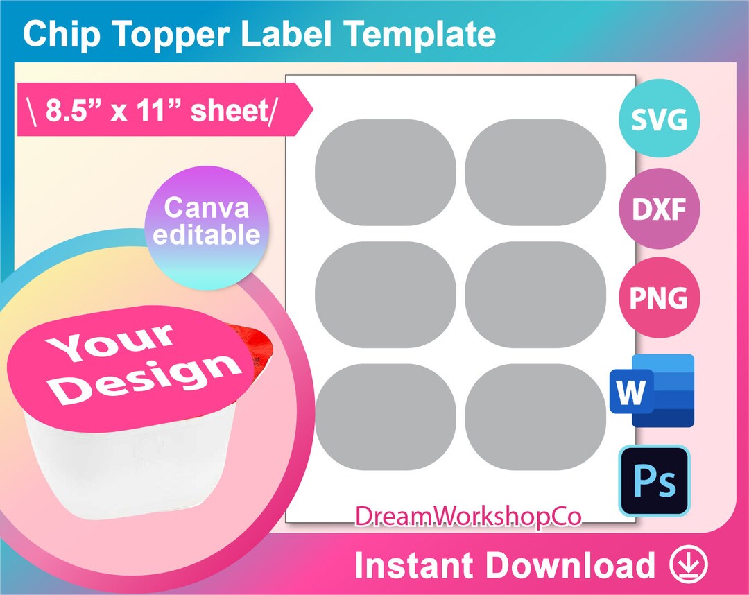 Snack Stack Chip Topper Label Template SVG DXF Canva Ms - Etsy