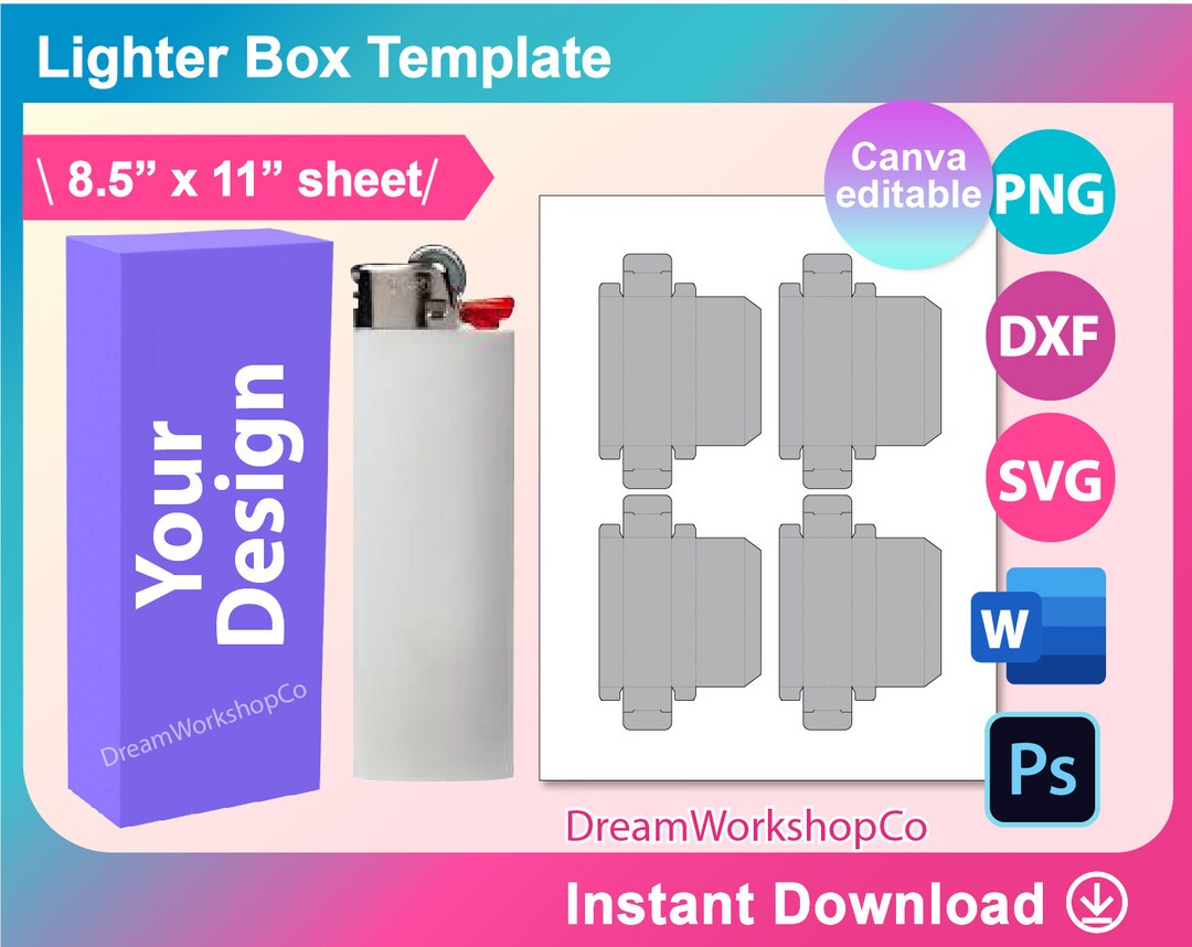 Lighter Box Template, Lighter Gift Box Template, Canva, SVG, DXF, DOCX ...