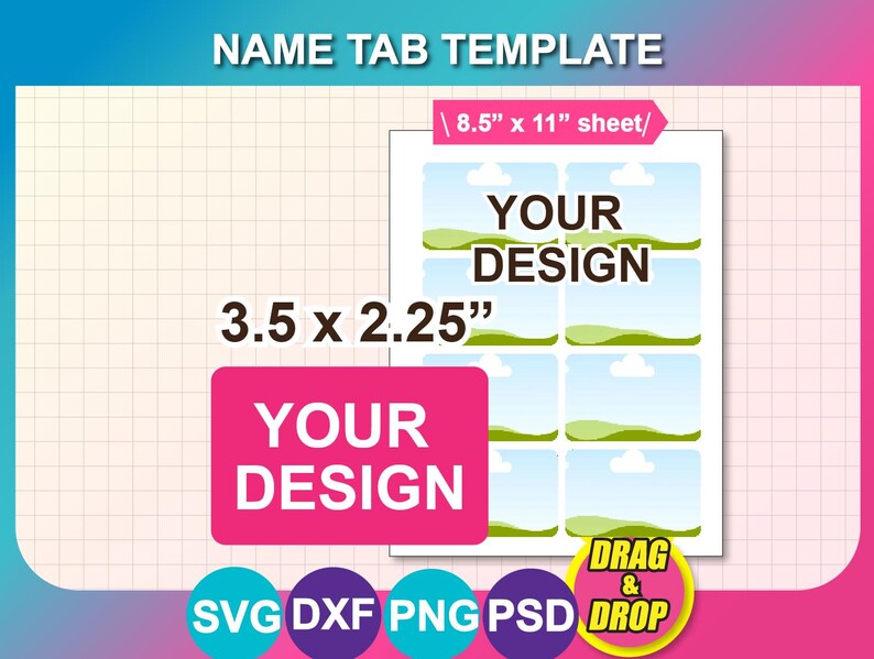 Name Label Template: Canva, SVG, PNG, PSD, Docx (8.5"x11" Sheet ...
