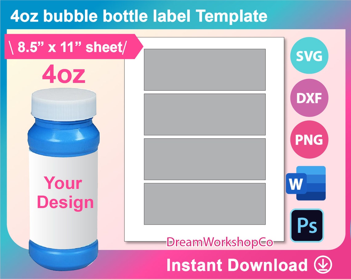 4oz Bubble Bottle Label Template Sublimation Template SVG | Etsy