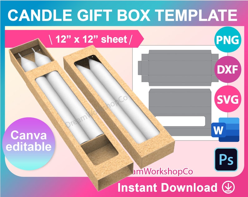 Candle Box Template (svg, Canva, Dxf, Png, Psd, Docx) - Etsy Canada