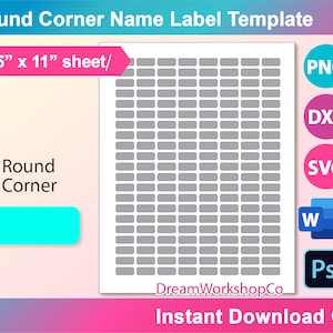 Round Corner Name Label Template: 8.5"x11" Sheet (digital Download) - Etsy
