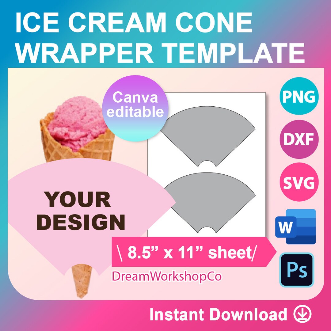 Ice Cream Cone Wrapper Template Blank Template Canva PSD - Etsy