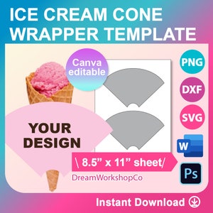 Ice Cream Cone Wrapper Template, Blank Template Canva, PSD, SVG, DXF ...