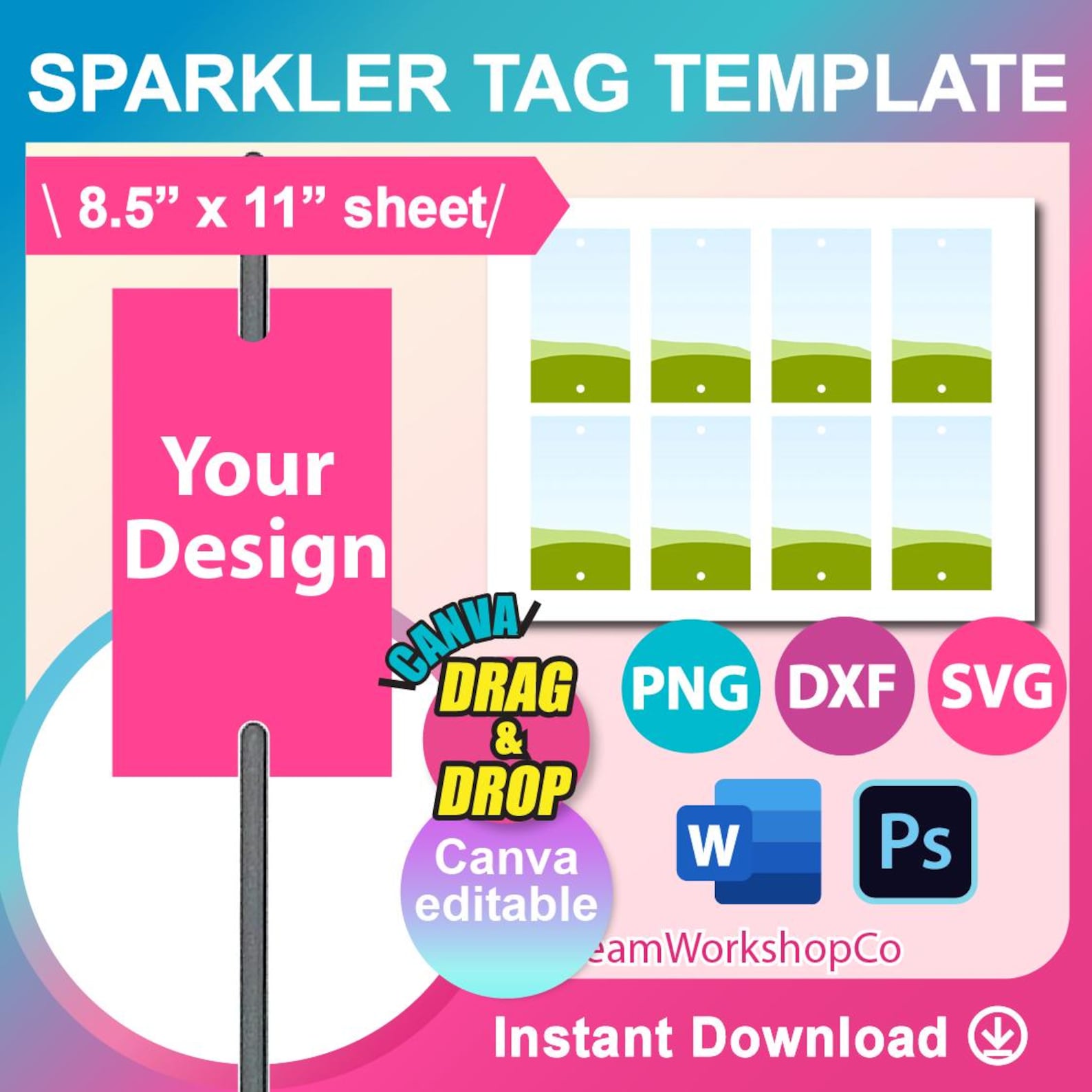Sparkler Tag Template, Svg, DXF, Canva, Ms Word Docx, Png, PSD, 8.5"x11 ...