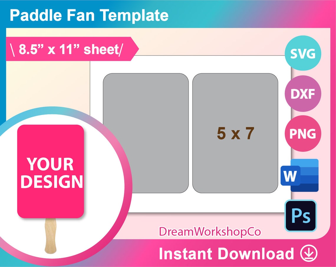 Rectangle Paddle Fan Template Canva PSD SVG DXF Ms Word - Etsy