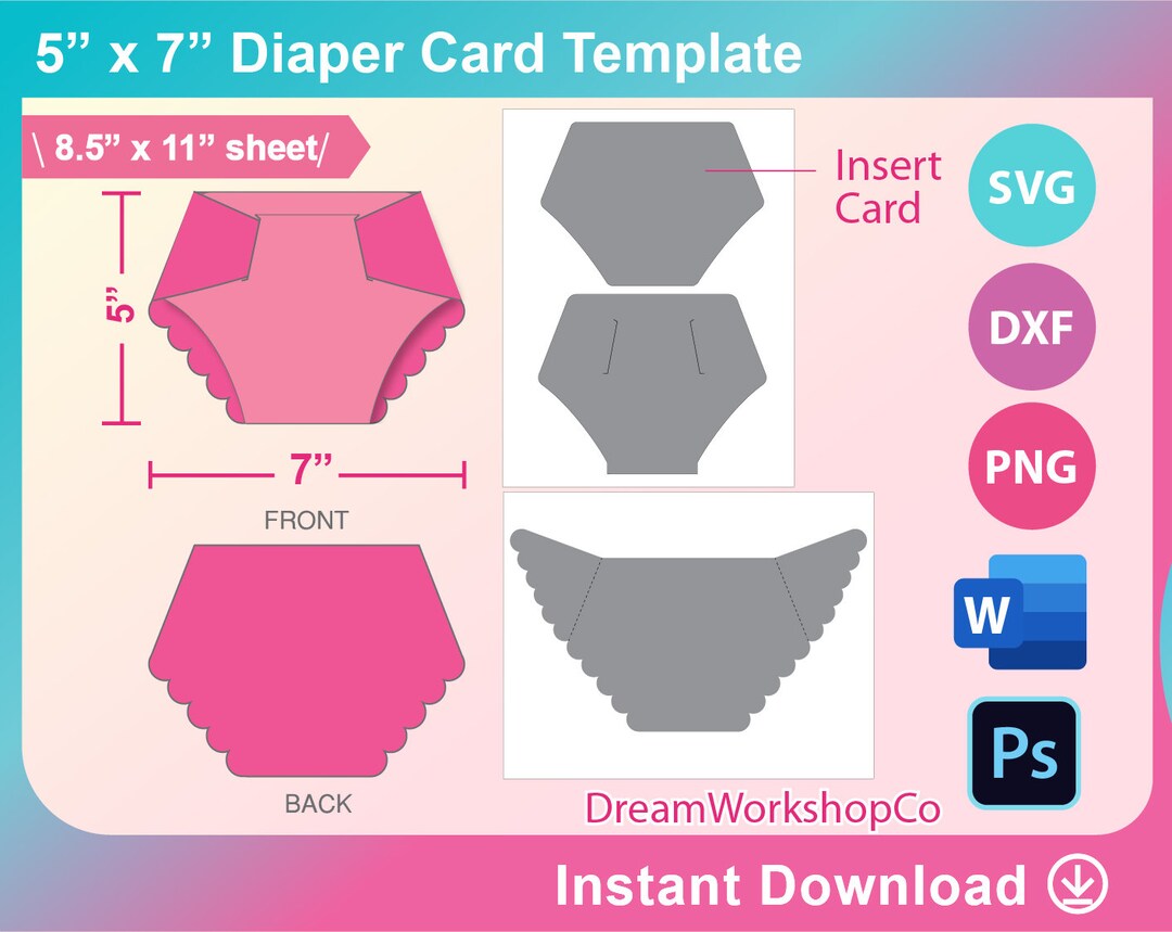 5x7 Diaper Card Template Baby Announcement Baby - Etsy
