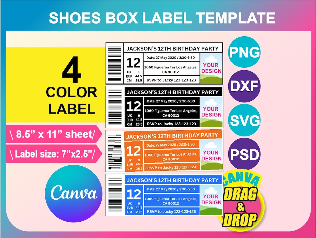 Shoe Box Label Template, SVG DXF PNG Canva Printable (instant Download ...