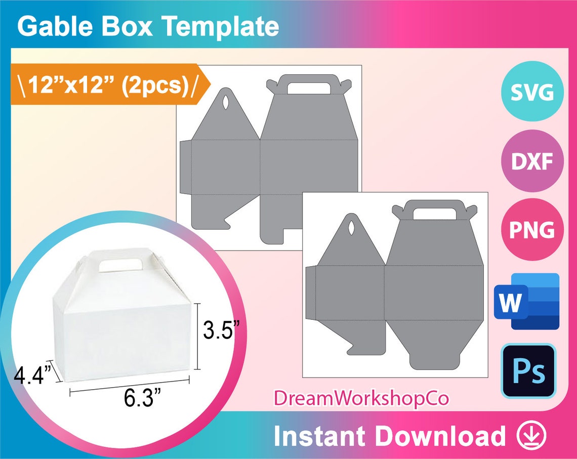 Gable Box Template Box With Handle Template SVG DXF Ms Word | Etsy