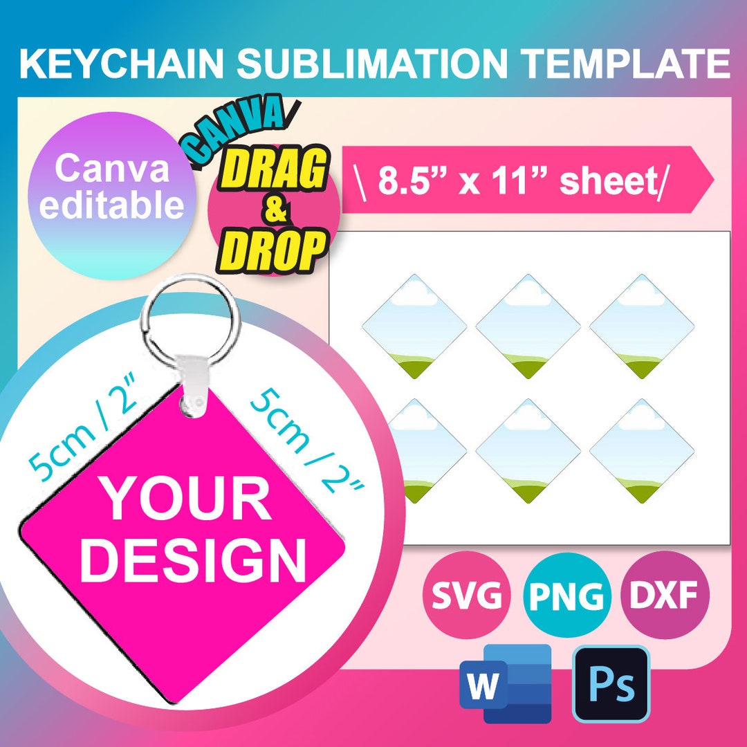 5cm Square Keychain Template, Sublimation Template, Canva, SVG, DXF, Ms ...