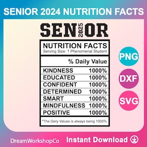 Senior 2025 Nutrition Facts SVG PNG DXF (digital Download) - Etsy