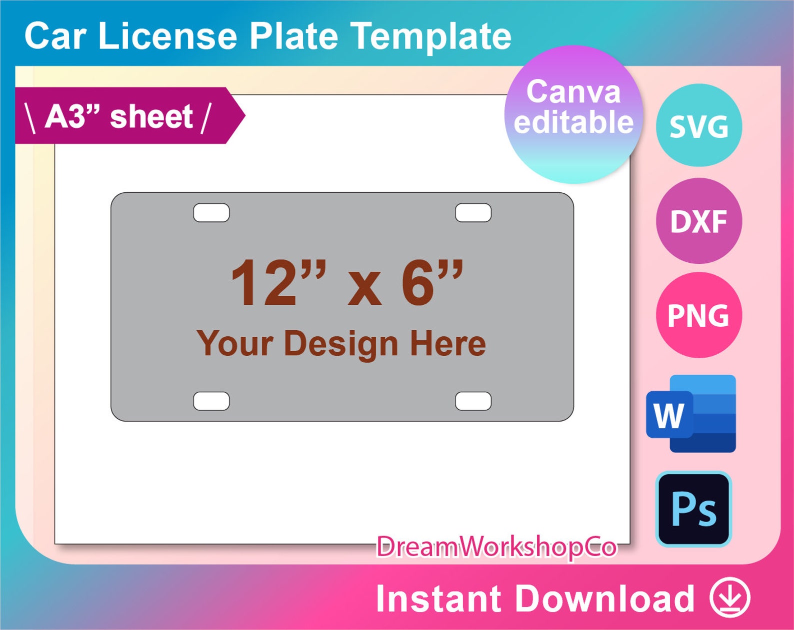 Car License Plate Sublimation Template, Canva, SVG, DXF, Ms Word Docx ...