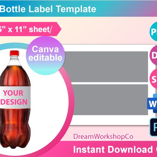2 Liter Soda Bottle Wrapper Template SVG Canva DXF Ms Word - Etsy