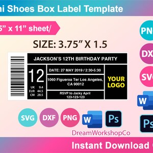 3.75 X 1.5 Mini Shoe Box Label Template, SVG, DXF, Png, Ms Word Docx ...