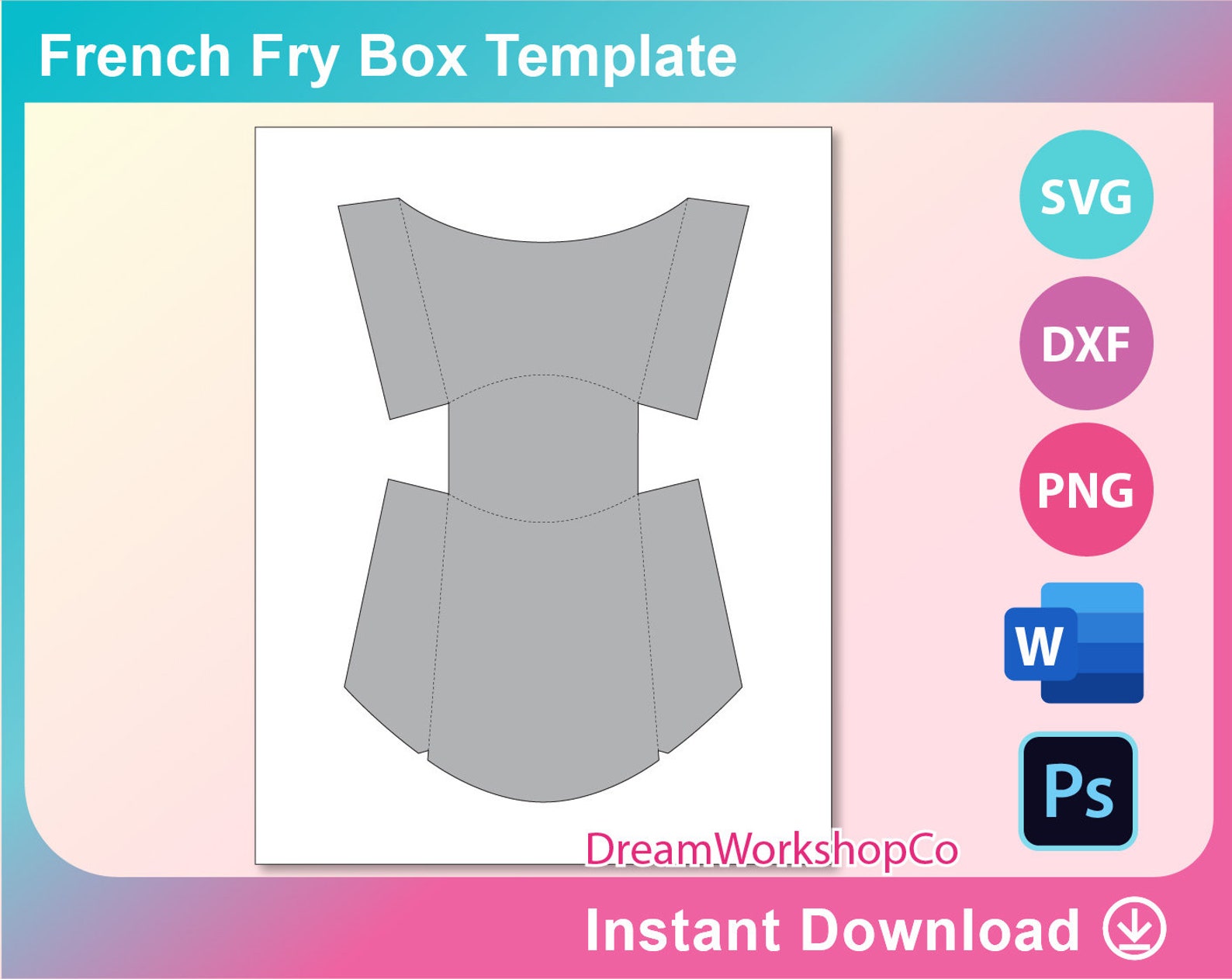 French Fry Box Template SVG DXF Ms Word Docx Png Psd | Etsy
