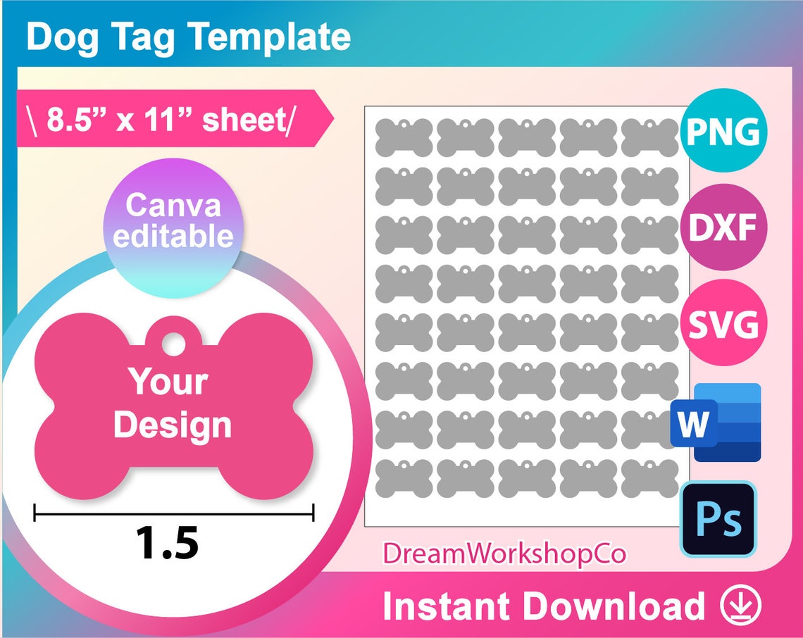 Dog Tag Template Bone Tag Template Bone Tag SVG - Etsy