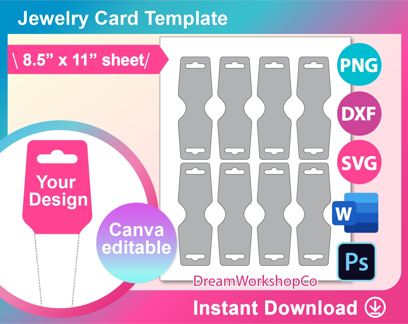 Bracelet Card Display Template Necklace Display Template - Etsy