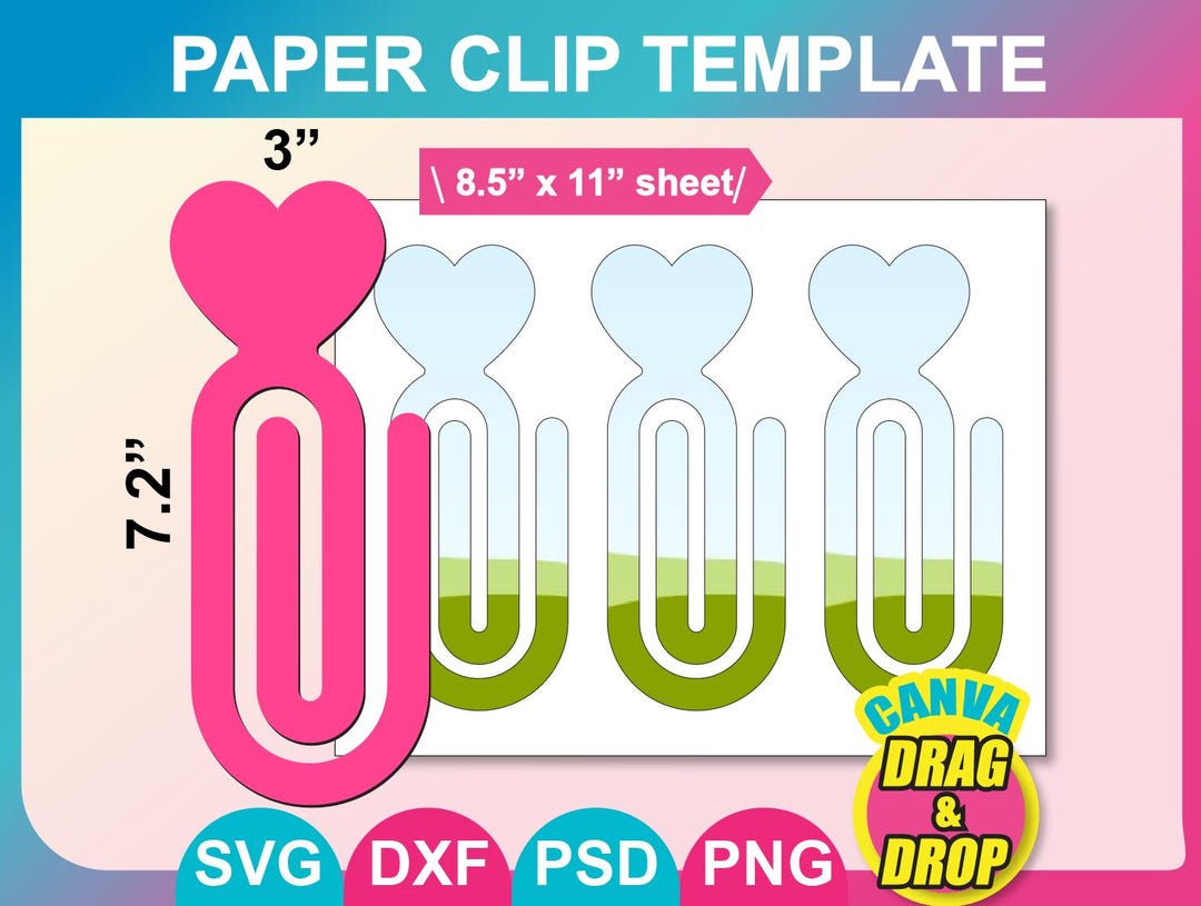 Jumbo Heart Paper Clip Template: Canva, DXF, PNG, PSD (8.5"x11" Sheet ...