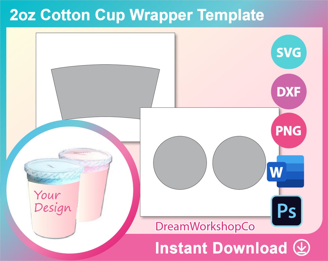 2oz Cotton Candy Tub Label Template Cotton Candy Tub Wrapper - Etsy
