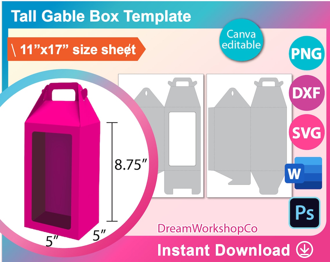 Tall Gable Box Template, Tall Gable Window Box, Box With Handle ...