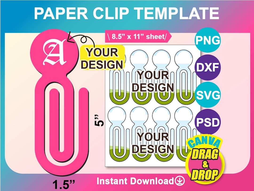 Jumbo Paper Clip Svg, Cut File, Paper Clip, Bookmark Template SVG ...
