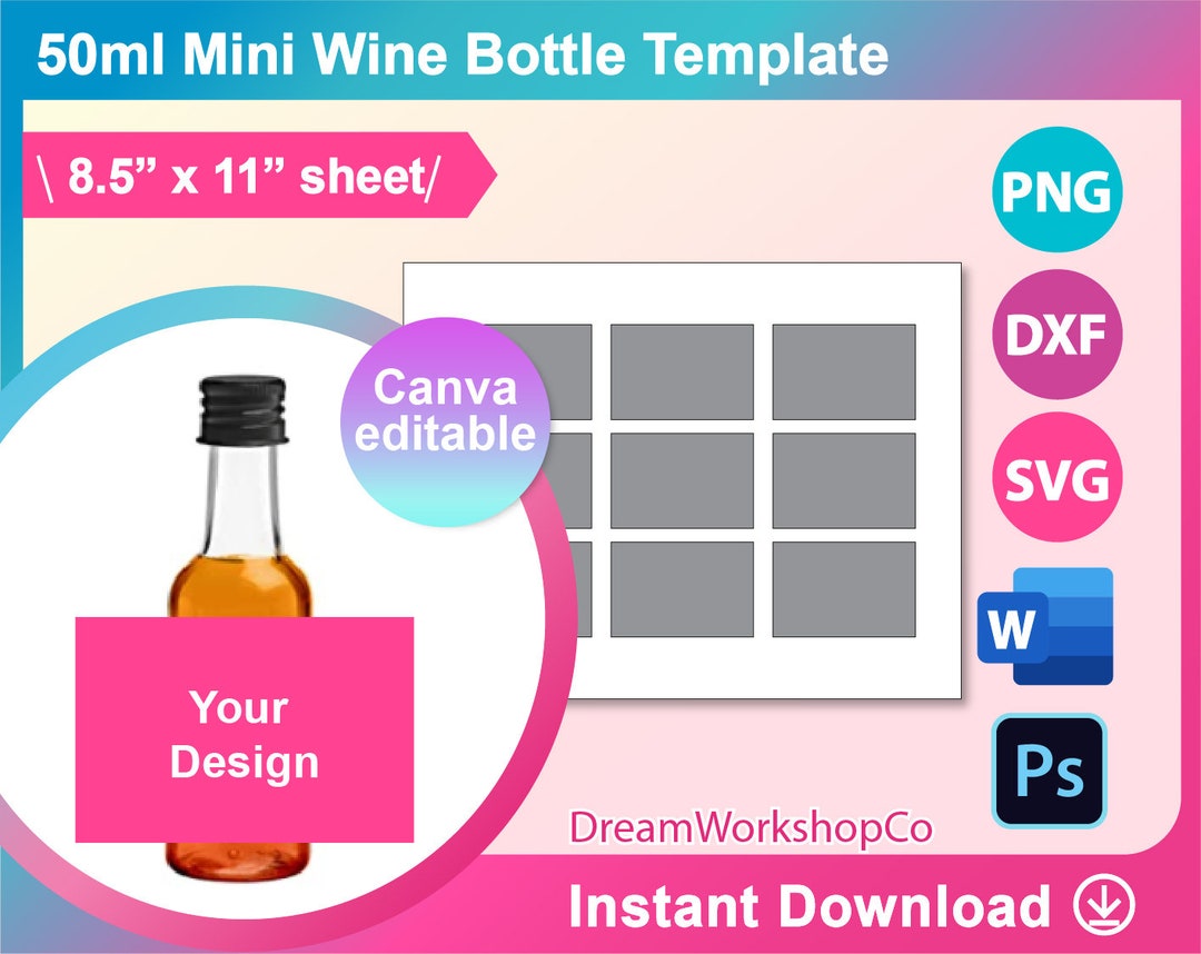 1.7oz, 50ml Mini Wine Bottle Label Template, Little Liquor Bottle ...